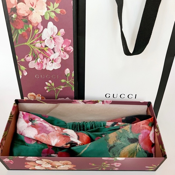 Gucci | Accessories | Soldgucci Floral Green Pure Silk Head Wrap | Poshmark